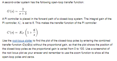 Solved A second-order system has the following open-loop | Chegg.com