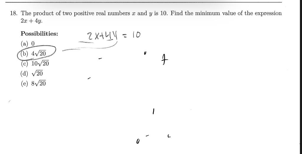 Solved 18. The product of two positive real numbers x and y | Chegg.com