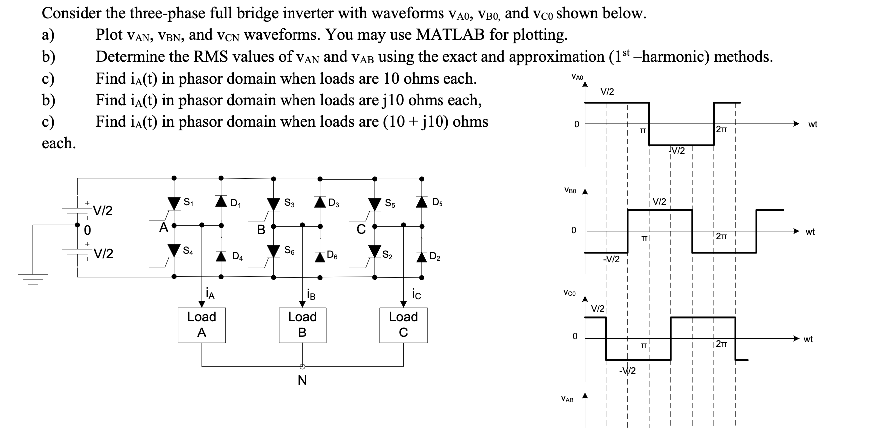 Solved Consider the three-phase full bridge inverter with | Chegg.com