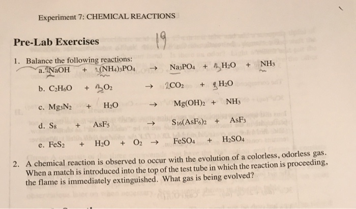 Solved Experiment 7: CHEMICAL REACTIONS Pre-Lab Exercises 1. | Chegg.com