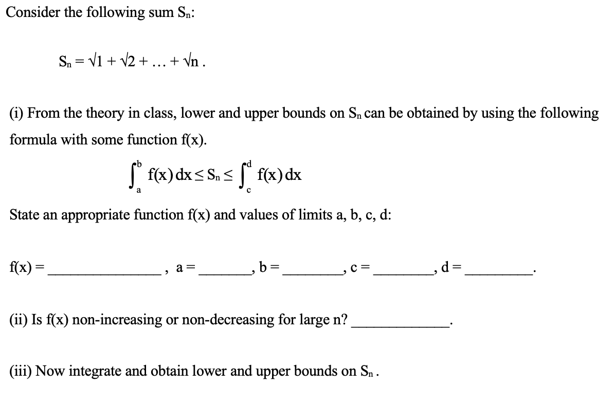 Consider the following sum Sn: Sn = V1 + V2 + ... + | Chegg.com