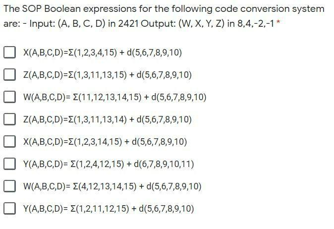 Solved The SOP Boolean expressions for the following code | Chegg.com