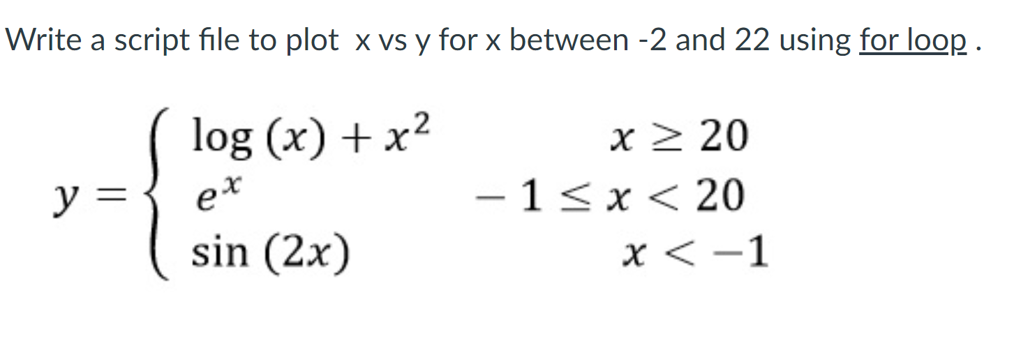 Solved Write a script file to plot x vs y for x between -2 | Chegg.com