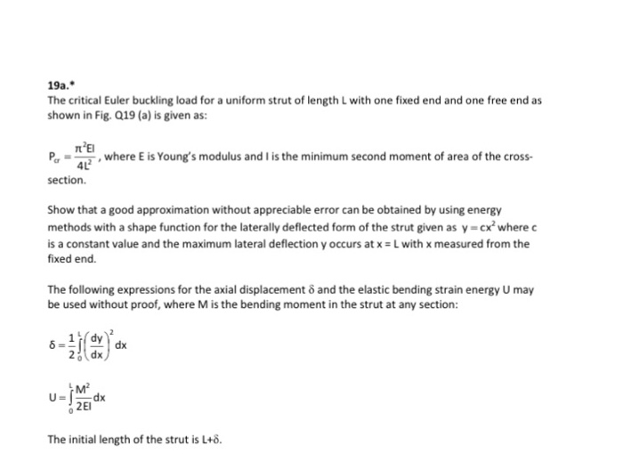 Solved 19a. The critical Euler buckling load for a uniform | Chegg.com