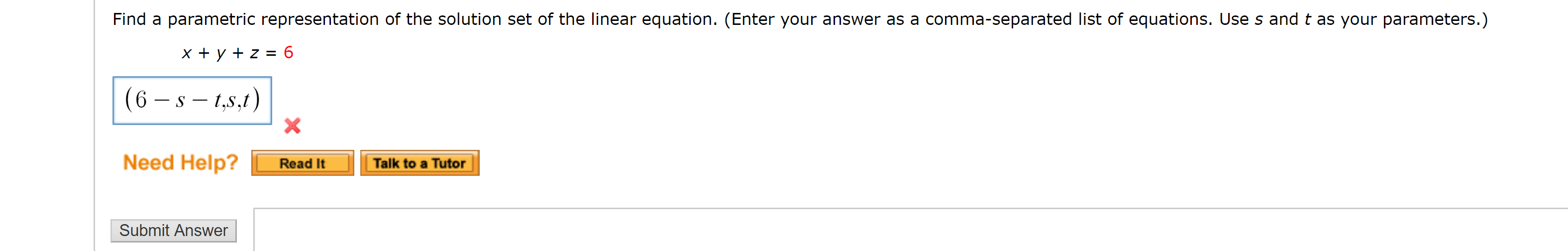 Solved Find A Parametric Representation Of The Solution Set