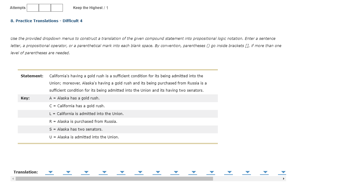 Solved Use the provided dropdown menus to construct a | Chegg.com