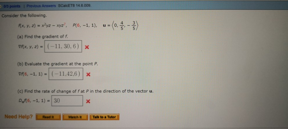 Solved 0/3 points | Previous Answers SCalcET8 14.6.009. | Chegg.com