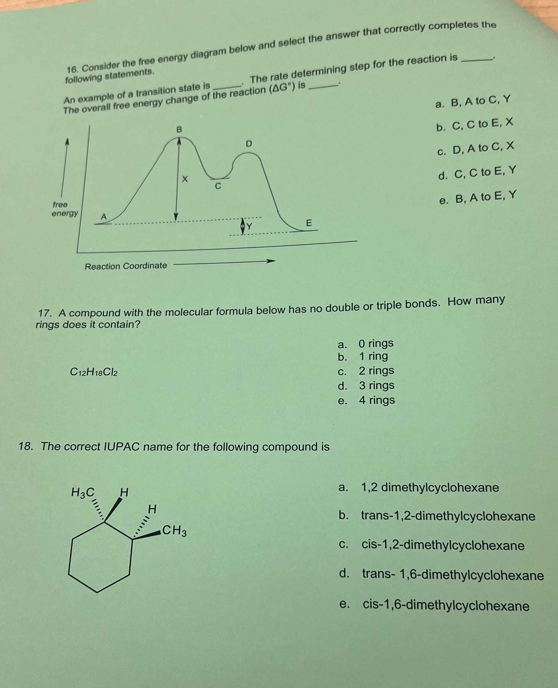 Solved 16. ﻿Consider the free energy diagram below and | Chegg.com
