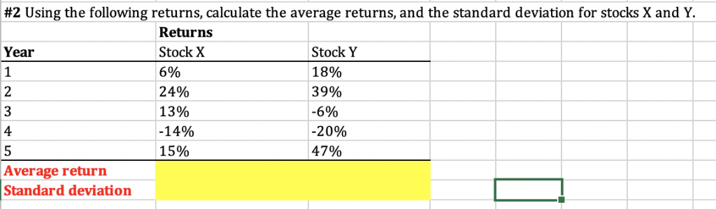 Solved #2 Using the following returns, calculate the average | Chegg.com