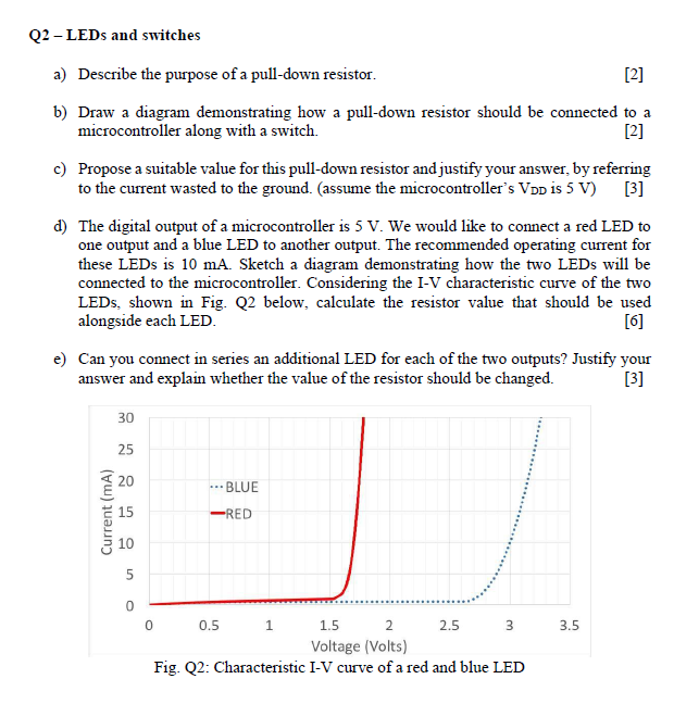 Solved Q2 - LEDs and switches a) Describe the purpose of a | Chegg.com