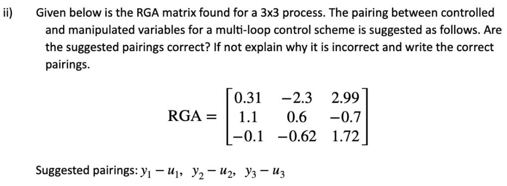 Solved Given below is the RGA matrix found for a 3×3 | Chegg.com