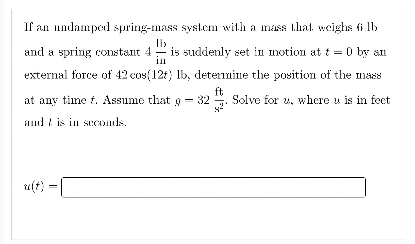Solved If an undamped spring-mass system with a mass that | Chegg.com
