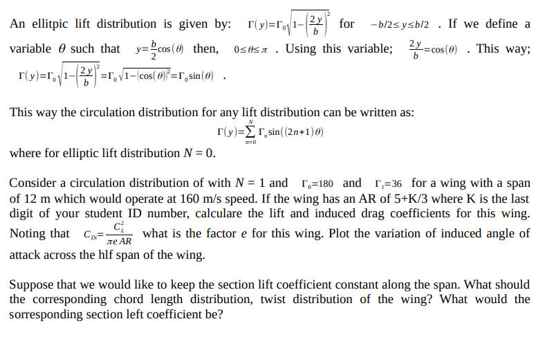 Solved An ellitpic lift distribution is given by: | Chegg.com