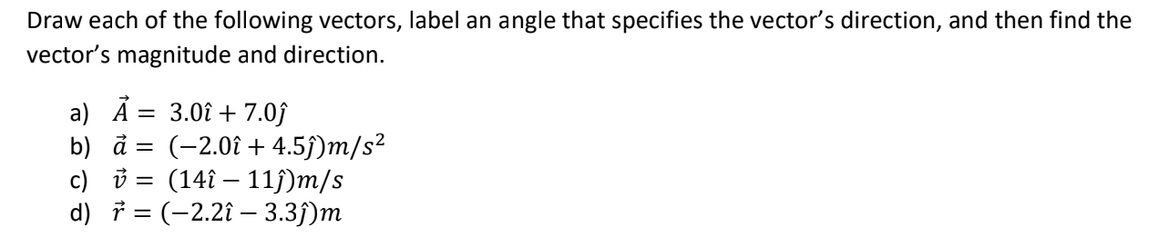 Solved Draw each of the following vectors, label an angle | Chegg.com