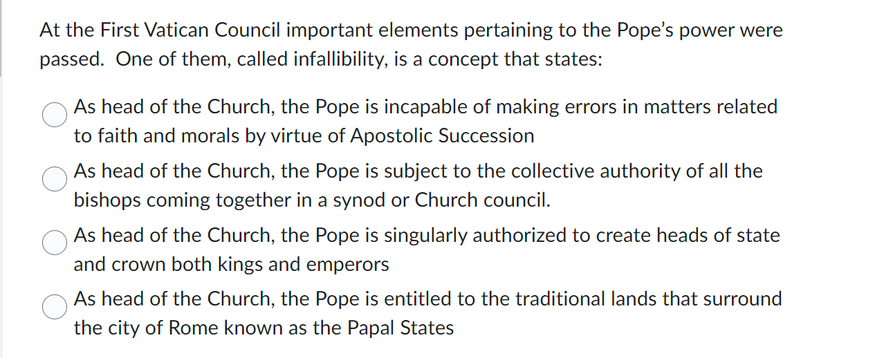 At the First Vatican Council important elements | Chegg.com