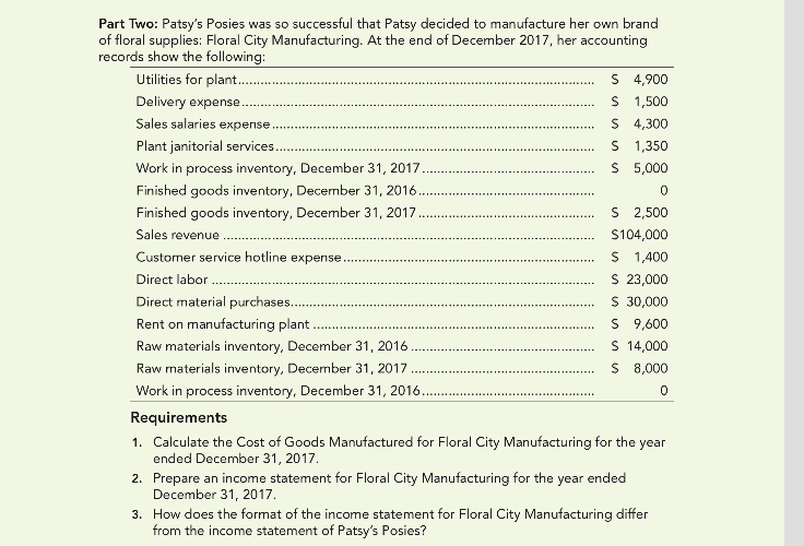 Solved Part Two: Patsy's Posies was so successful that Patsy | Chegg.com