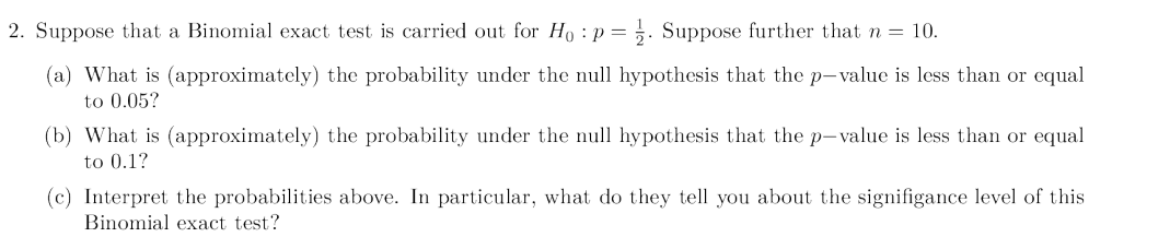 Solved 2. Suppose that a Binomial exact test is carried out | Chegg.com