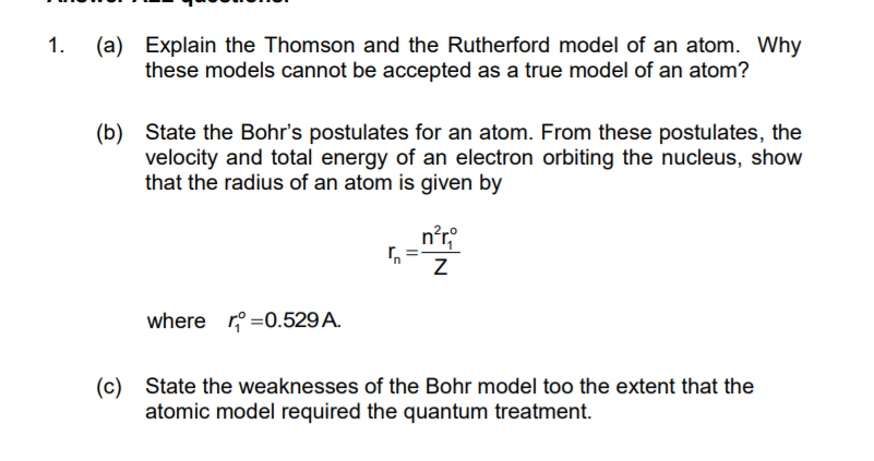 Bohrs Atomic Model Postulates