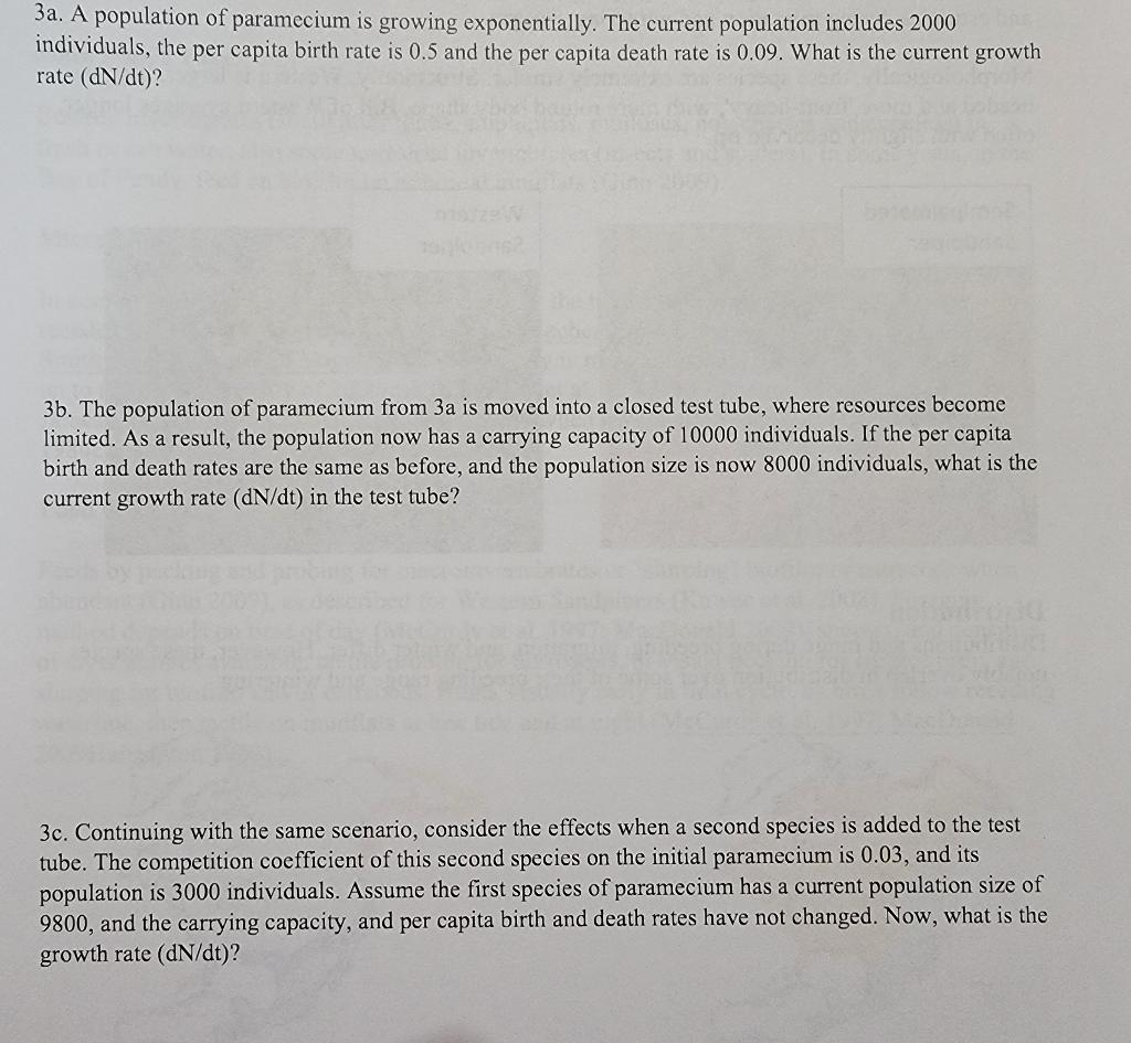 Solved 3a. A population of paramecium is growing | Chegg.com