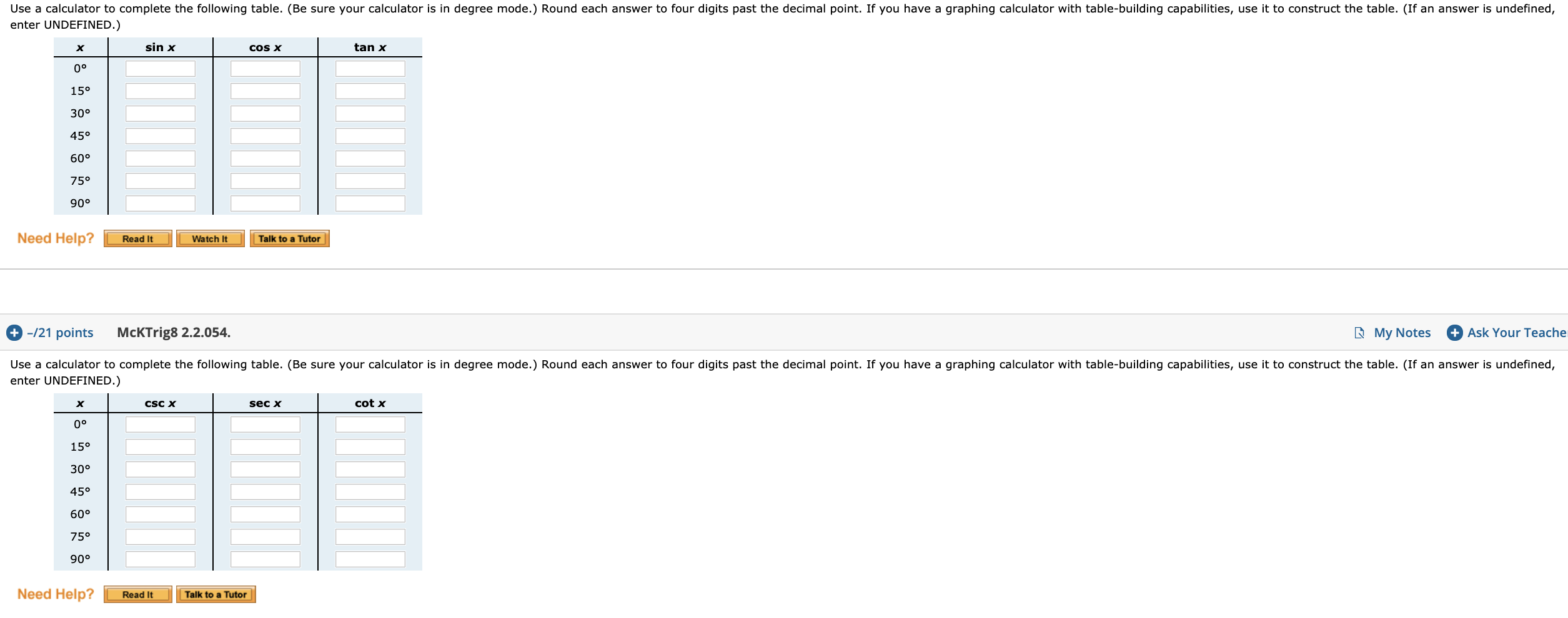 Solved Use a calculator to complete the following table. (Be | Chegg.com