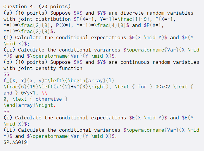 Solved Question 4. (20 points) (a) (10 points) Suppose $X$ | Chegg.com