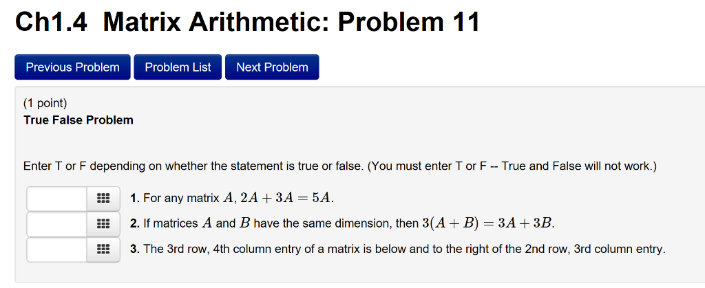 Solved Ch1.4 Matrix Arithmetic: Problem 10 Previous Problem | Chegg.com