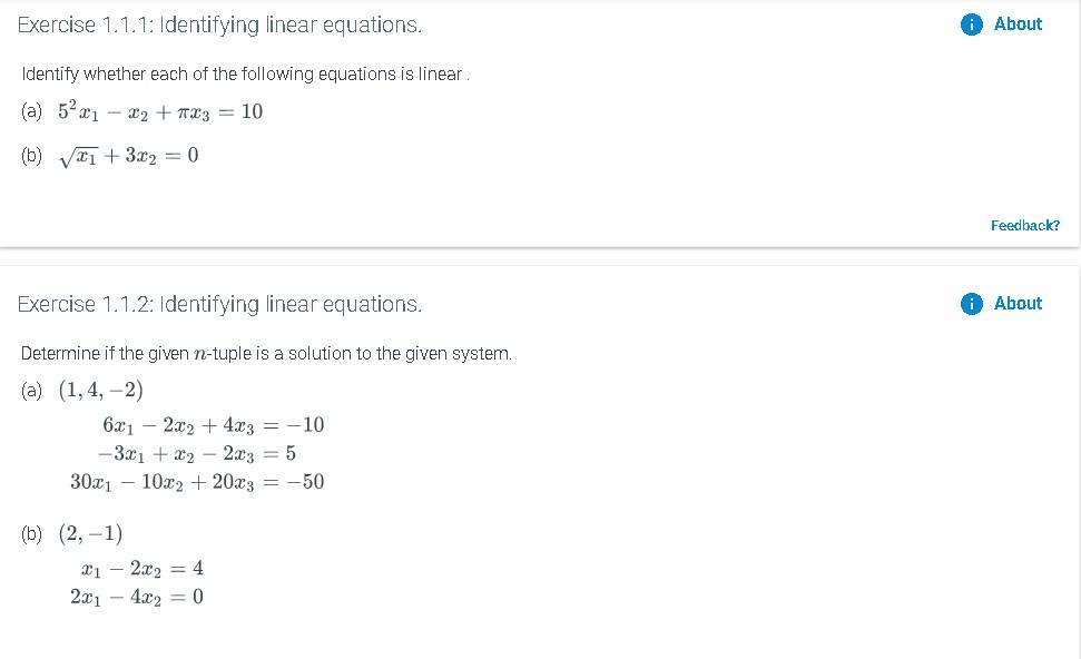 Solved Exercise 1.1.1: Identifying linear equations. About | Chegg.com