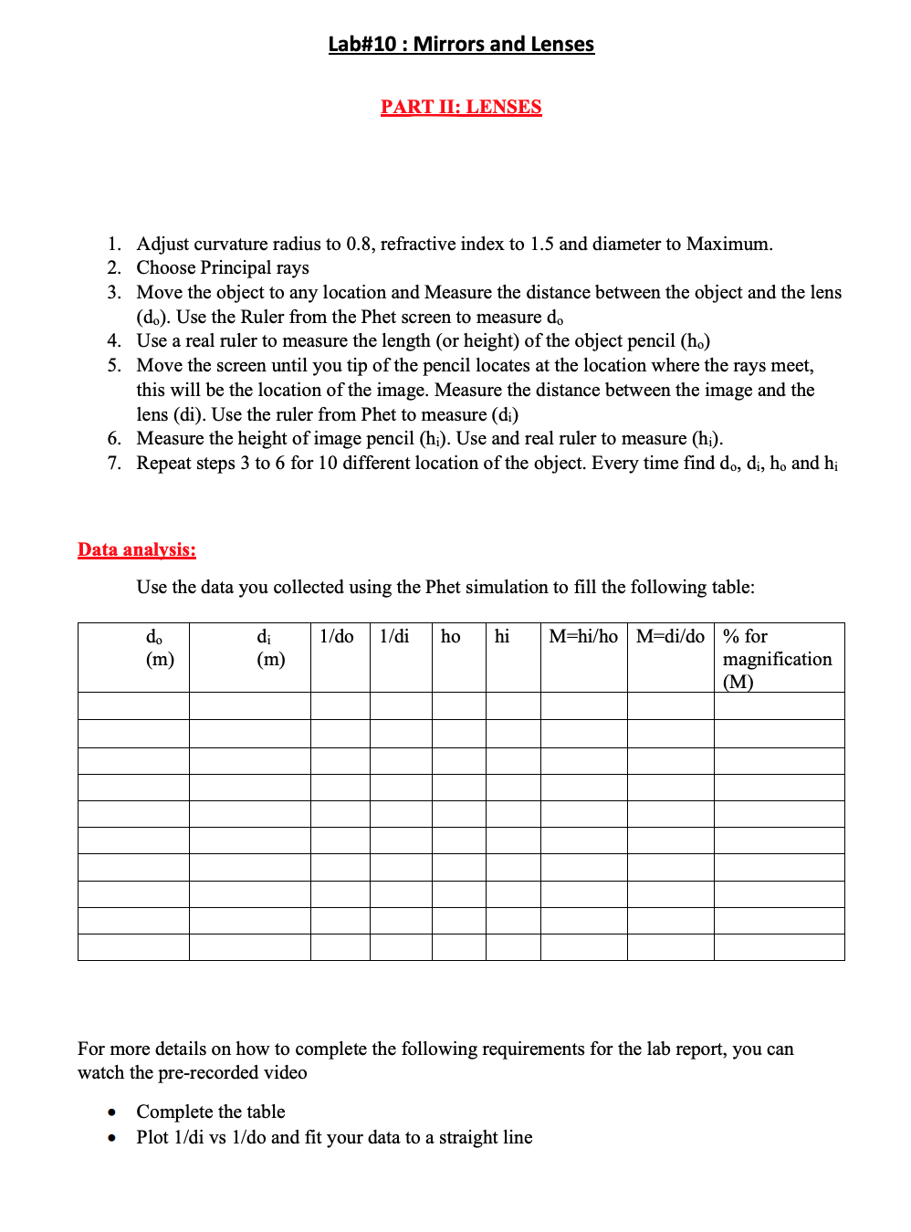 Solved Lab#10 : Mirrors and Lenses PART II: LENSES 1. Adjust | Chegg.com