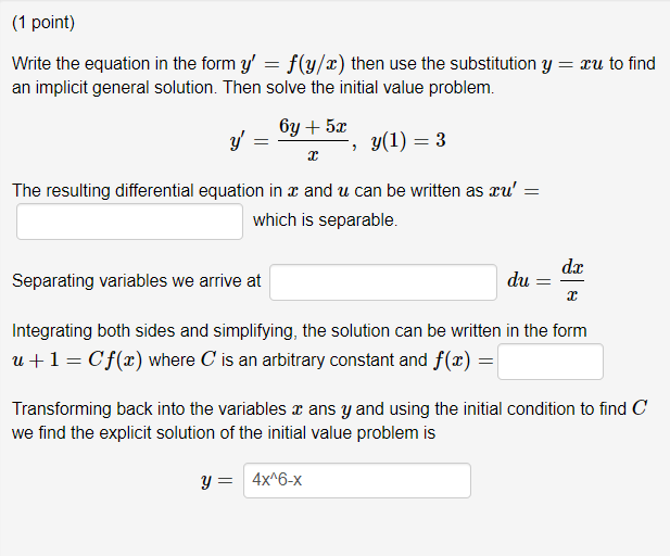 Solved (1 point) The equation 5y' 5xy + 4x2 + y2 x2 (*) can | Chegg.com