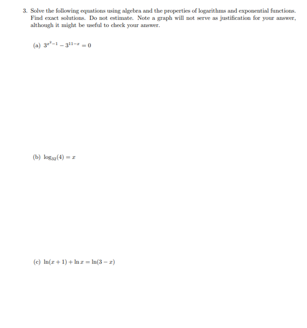 Solved 3. Solve the following equations using algebra and | Chegg.com