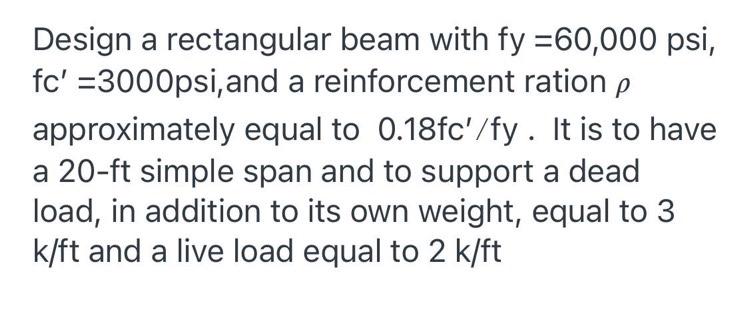 Solved Design a rectangular beam with fy =60,000 psi, fc' | Chegg.com