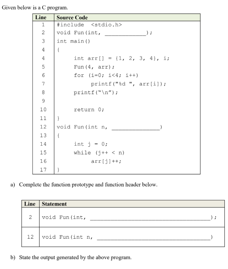 Solved 5 Given below is a C program. Line Source Code 1 | Chegg.com