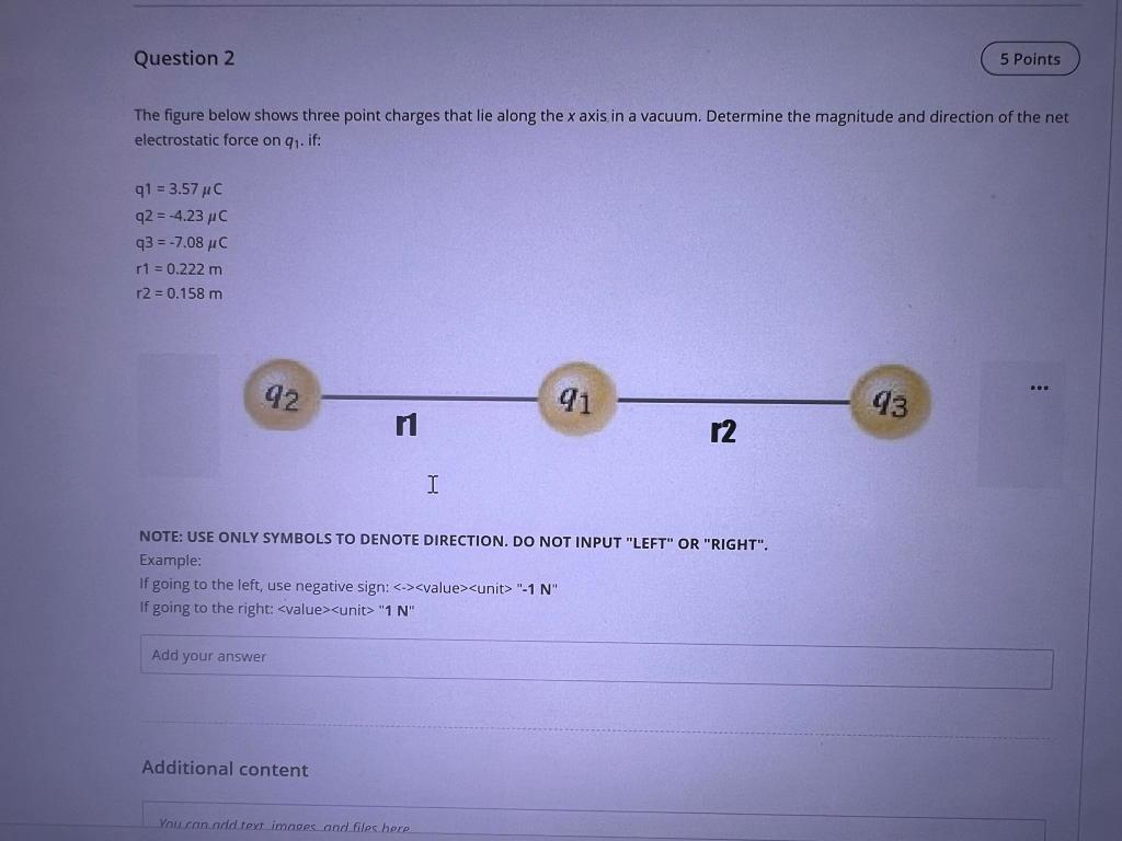 Solved The figure below shows three point charges that lie | Chegg.com