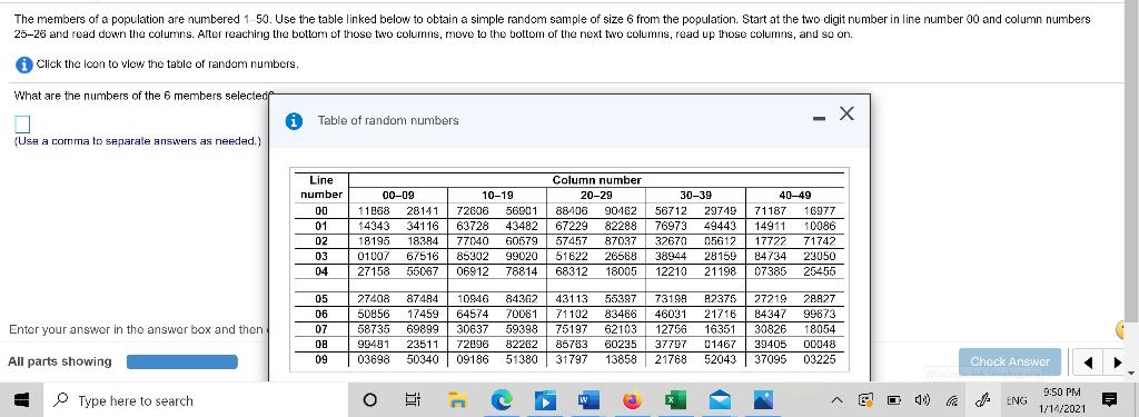 Solved The members of a population are numbered 1 50. Use | Chegg.com