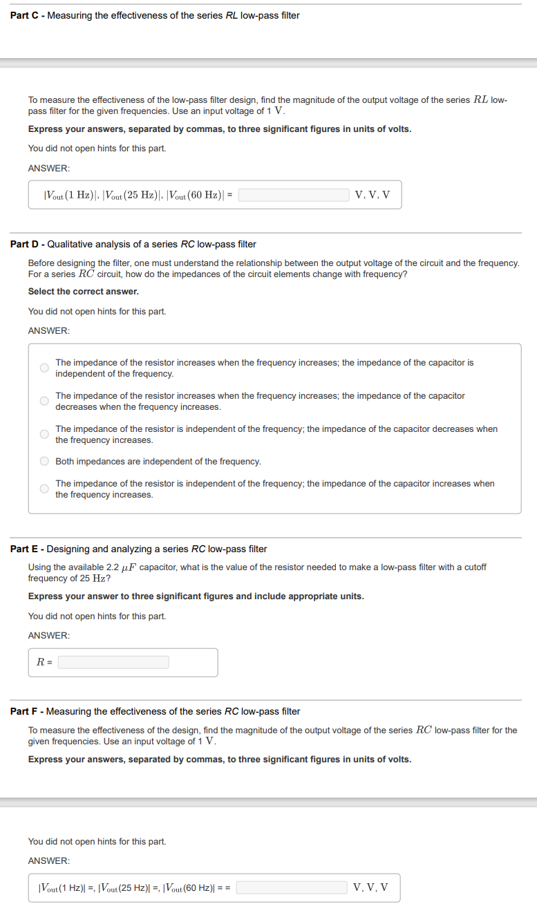 Solved Learning Goal: To analyze and design a passive, | Chegg.com