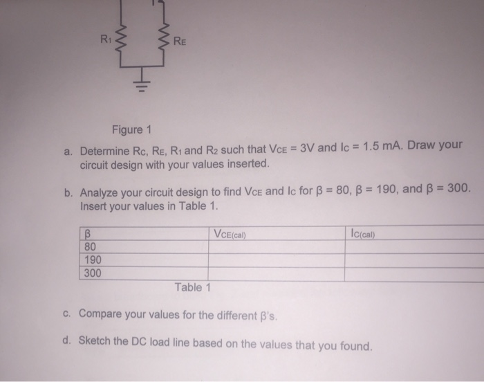 Solved RE Figure 1 a. Determine Rc, RE, Ri and R2 such that | Chegg.com