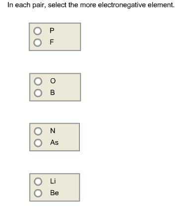 Solved In each pair, select the more electronegative | Chegg.com