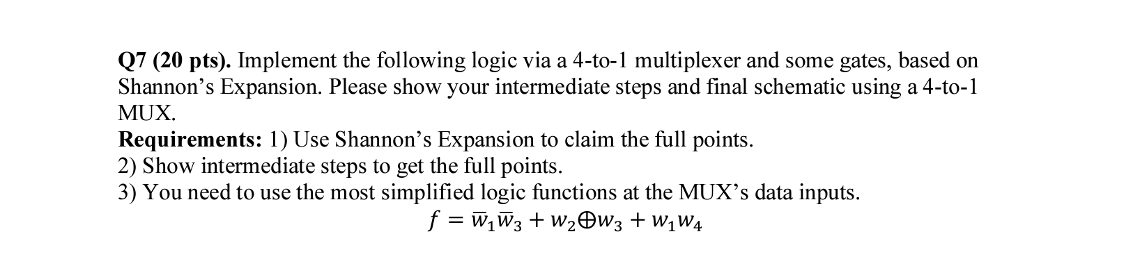 Solved Q7 (20 pts). Implement the following logic via a | Chegg.com