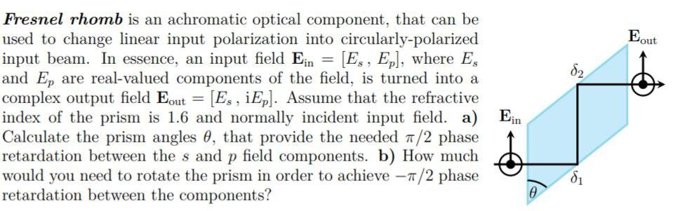 Solved Fresnel rhomb is an achromatic optical component, | Chegg.com