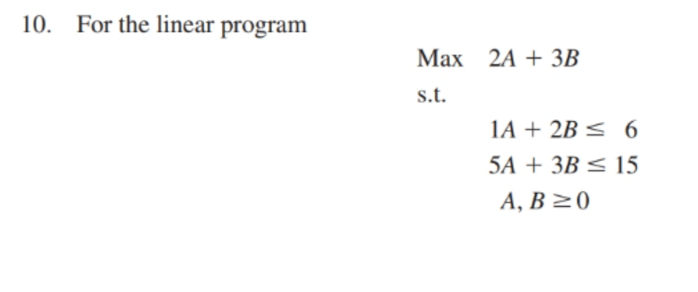 Solved 10. For the linear program Max s.t. | Chegg.com
