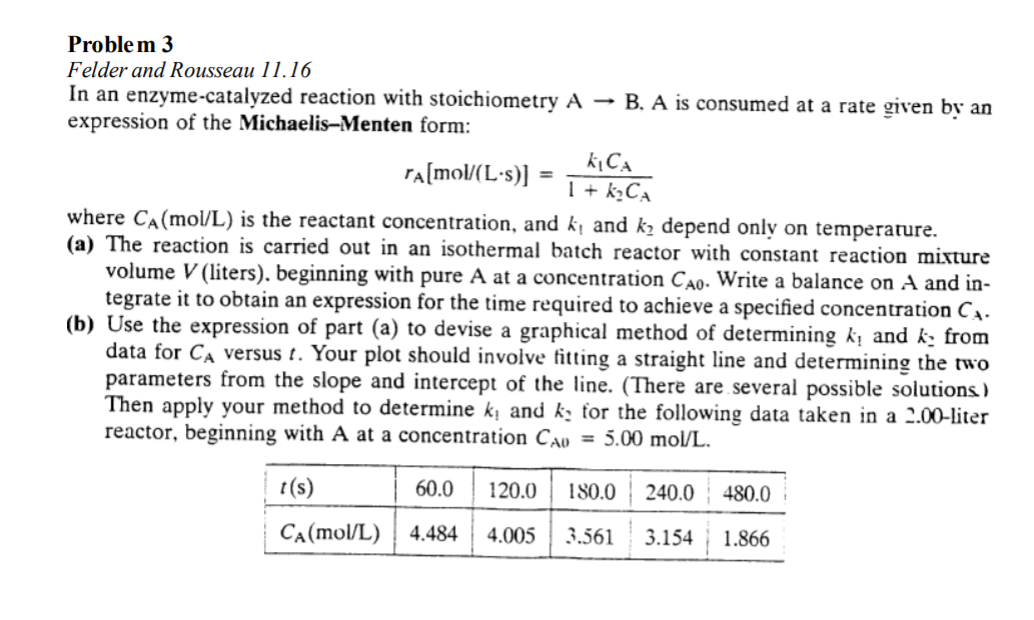 Solved I think the equation for part a is Ca=(Ca0) x e^-kt, | Chegg.com