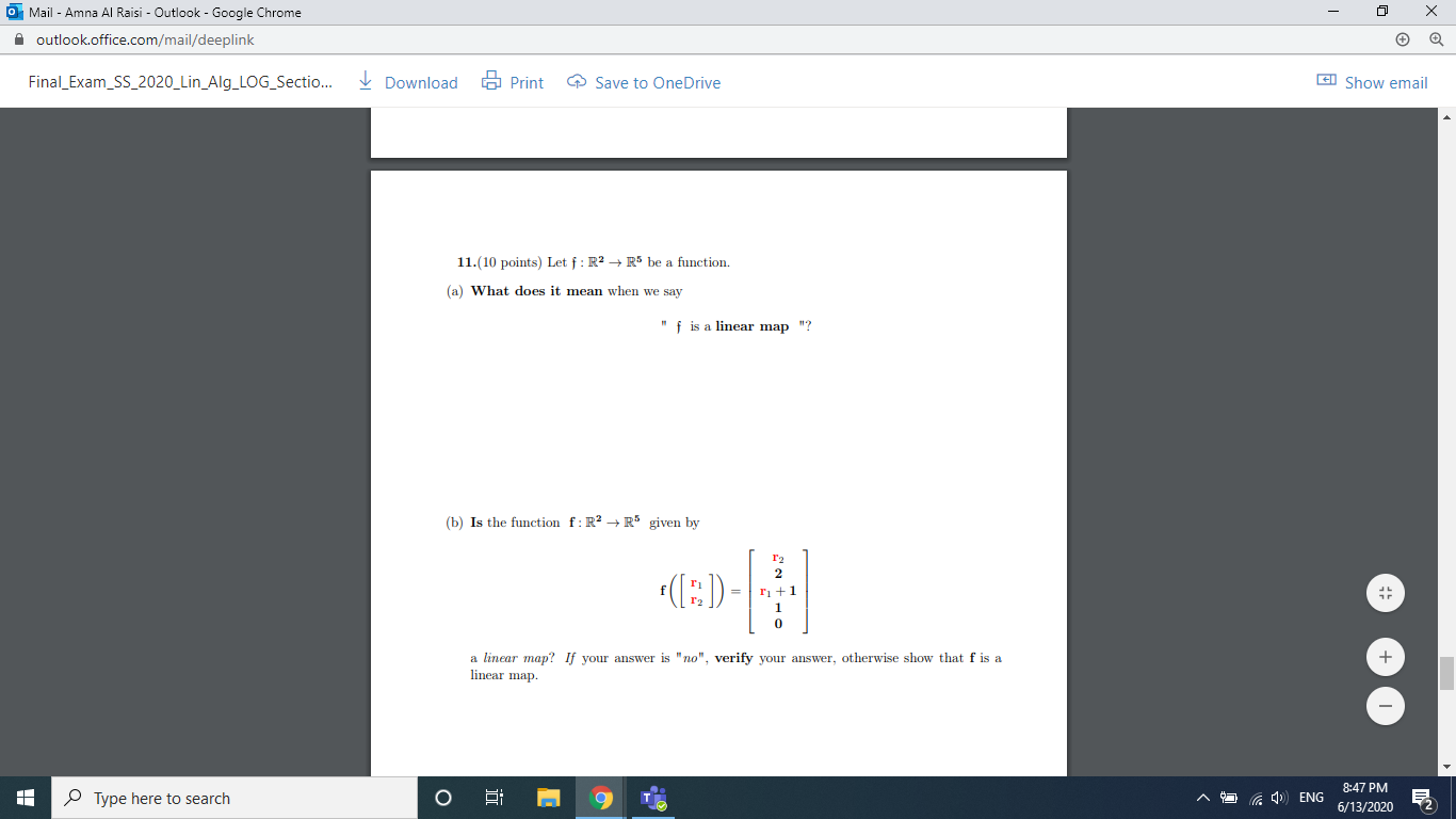 Solved Х O Mail - Amna Al Raisi - Outlook - Google Chrome | Chegg.com