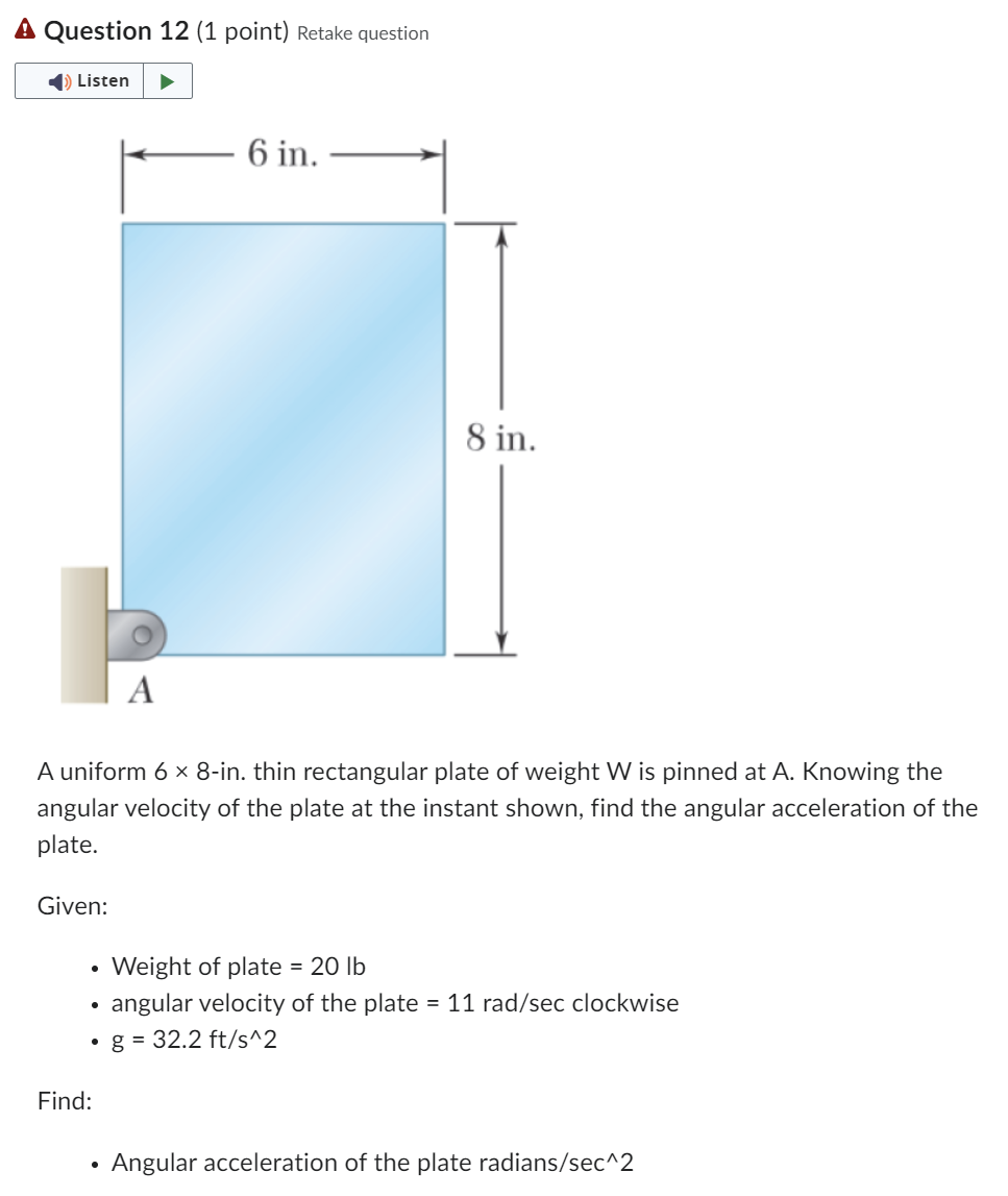 Solved A Question 12 (1 point) Retake question A uniform | Chegg.com