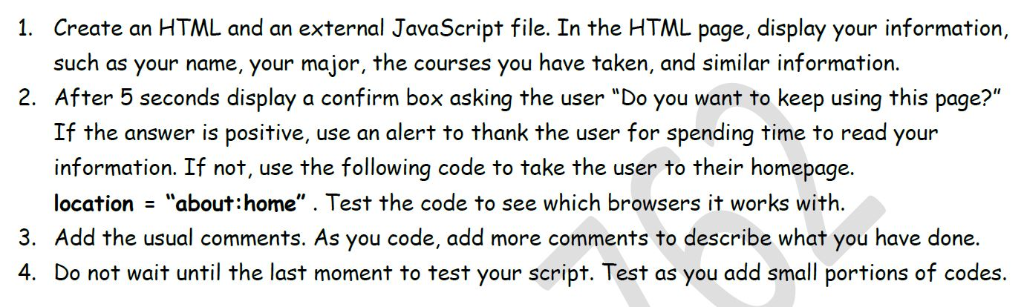 Solved 1. Create an HTML and an external JavaScript file. In | Chegg.com