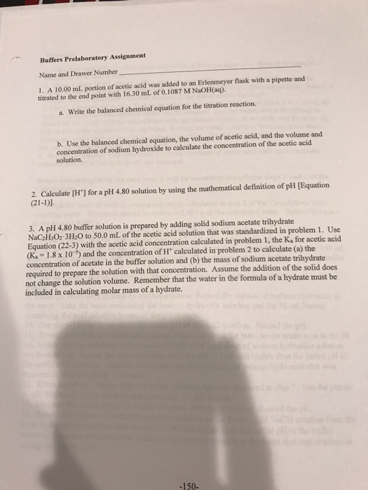 Solved Buffers Prelaboratory Assignment Name and Drawer | Chegg.com