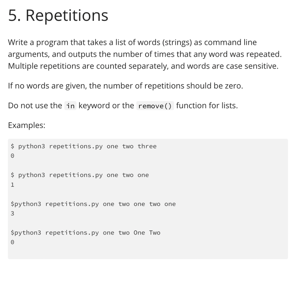 Solved 5. Repetitions Write a program that takes a list of | Chegg.com