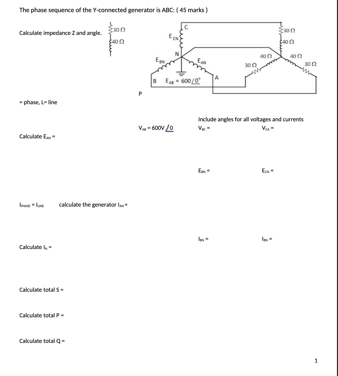Solved The phase sequence of the Y-connected | Chegg.com