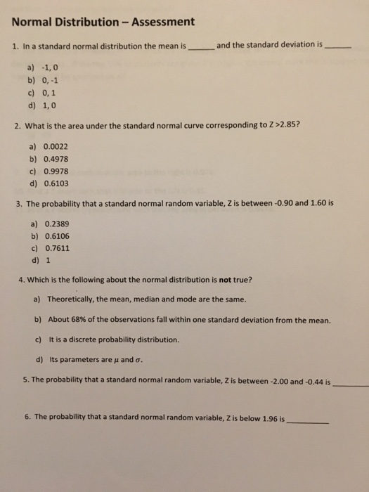 Solved Normal Distribution-Assessment 1. In a standard | Chegg.com