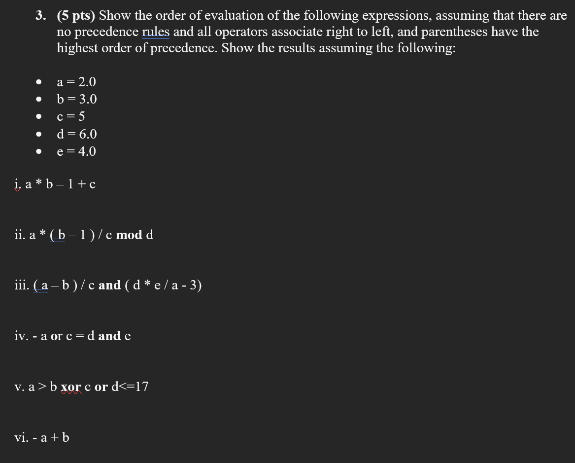 Solved (5 ﻿pts) ﻿Show the order of evaluation of the | Chegg.com