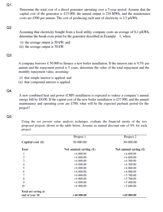 Solved Q1. Determine the total cost of a diesel generator | Chegg.com